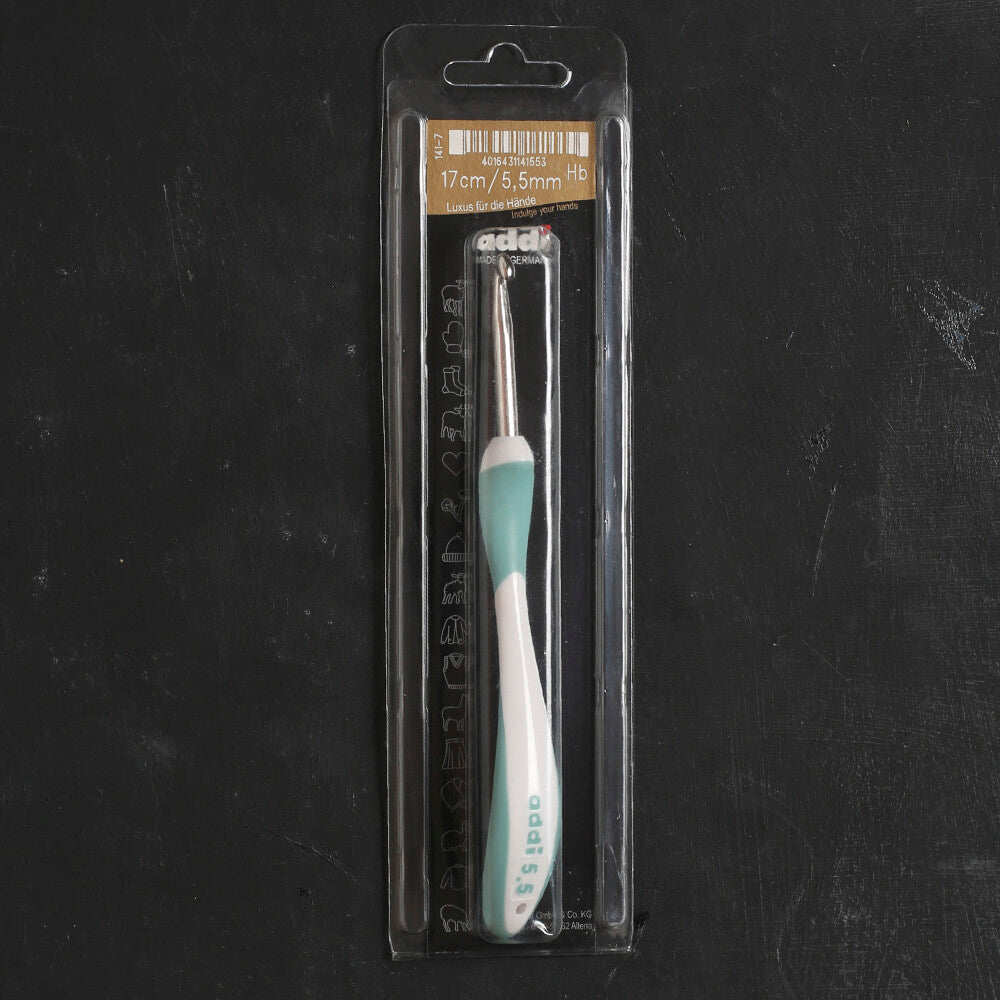 Addi Swing Maxi 5.5 mm 17 cm Ergonomic Crochet Hook, Light Blue - 141-