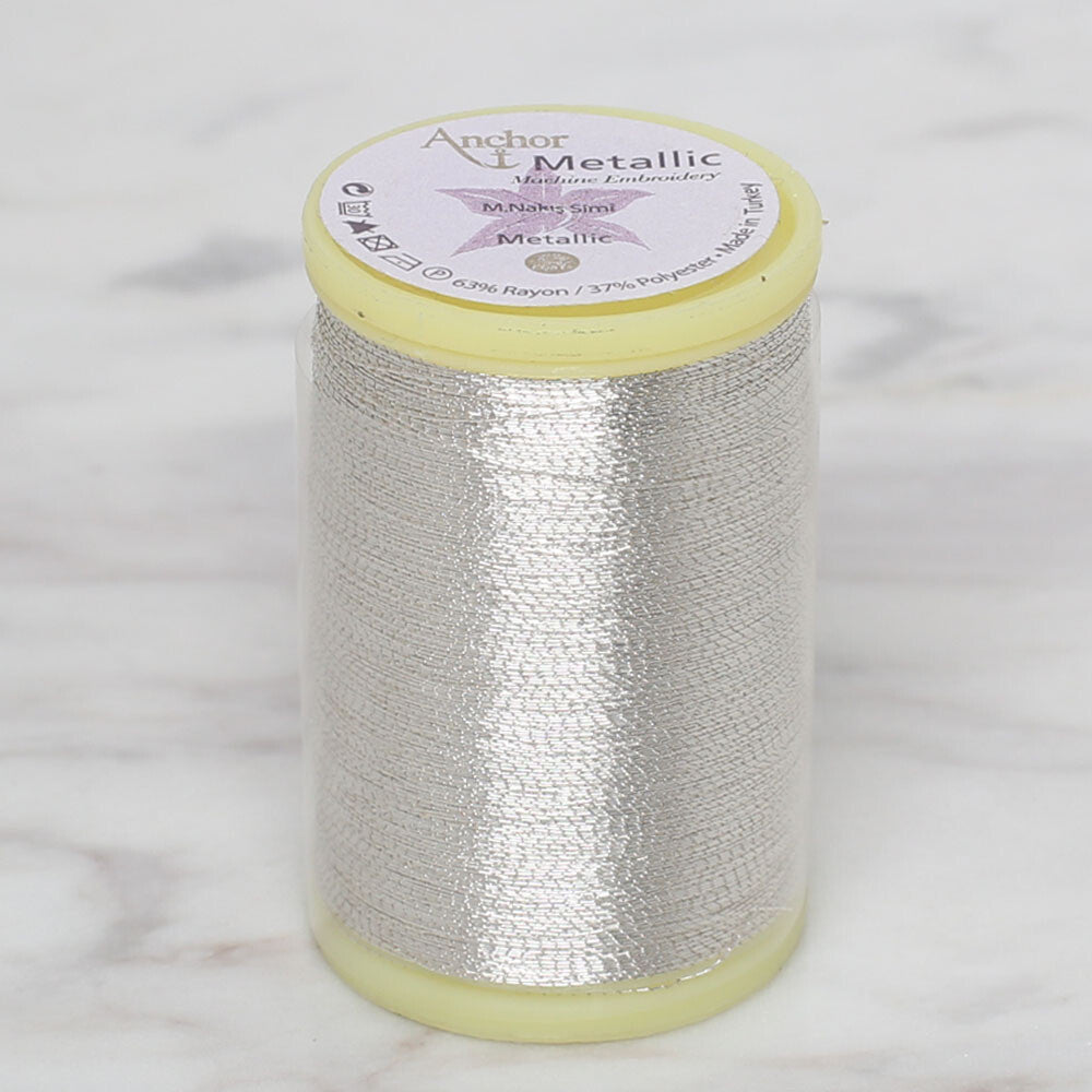 Anchor No:50 10g Metallic Machine Embroidery Thread, Grey - 4565050
