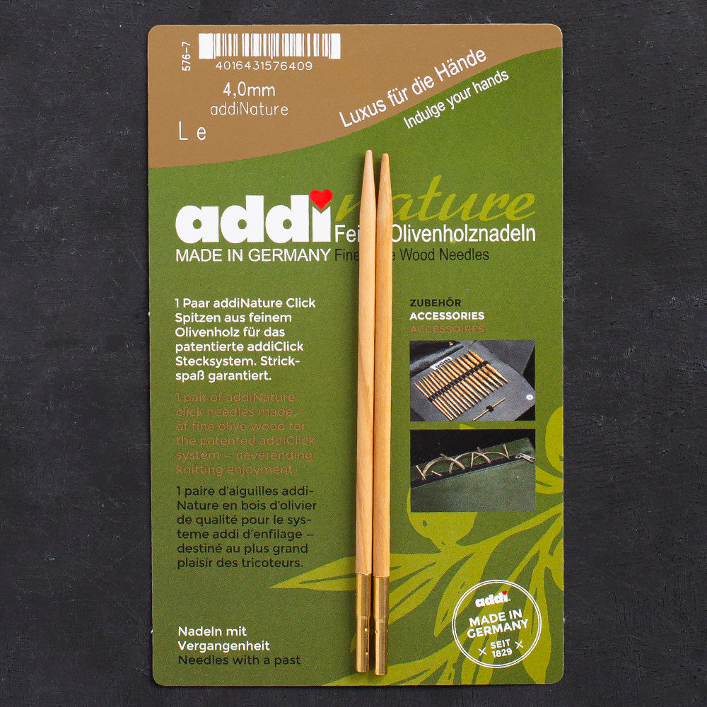 Addi Nature Olive Wood Click 4mm 13cm Needle Tips - 576-2