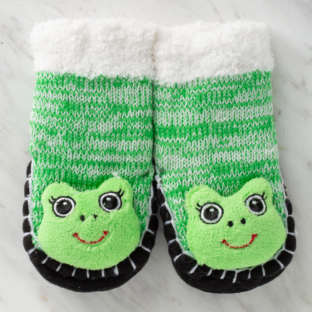 Loren Baby Booties, Knitted Green Frog