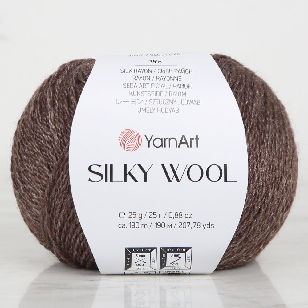 YarnArt SILKY WOOL Hand Knitting Yarn, Brown - 336